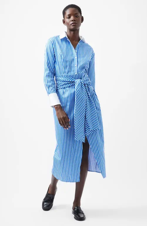 French Connection Alexis Stripe Belted Cotton Shirt Dress In White/Blue -  51% Off | Editorialist