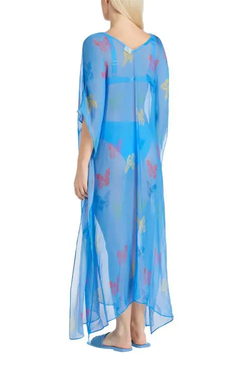 VALIMARE Florence Maxi Sheer Silk Blend Cover-up Kaftan - Blue