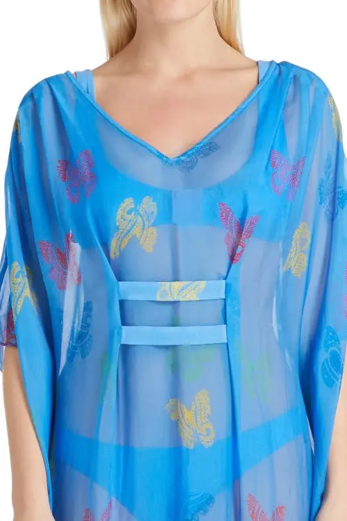 VALIMARE Florence Maxi Sheer Silk Blend Cover-up Kaftan - Blue