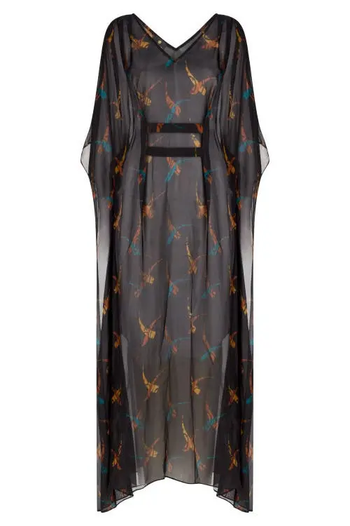 VALIMARE Florence Maxi Sheer Silk Blend Cover-up Kaftan - Black