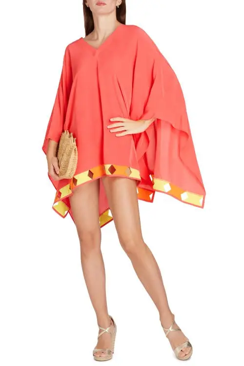 VALIMARE Bandage Hem Chiffon Cover-up Poncho - Coral