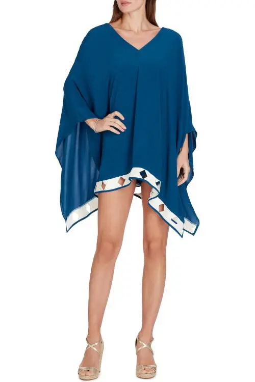 VALIMARE Bandage Hem Chiffon Cover-up Poncho - Mineral Blue