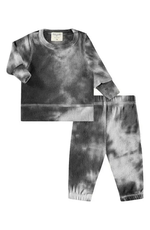 PAIGELAUREN Hacci Tie Dye Long Sleeve Top & Pants Lounge Set - Black