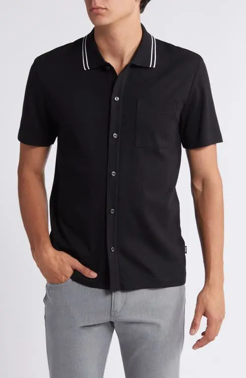 BOSS Powell Tipped Short Sleeve Knit Button-up Shirt
