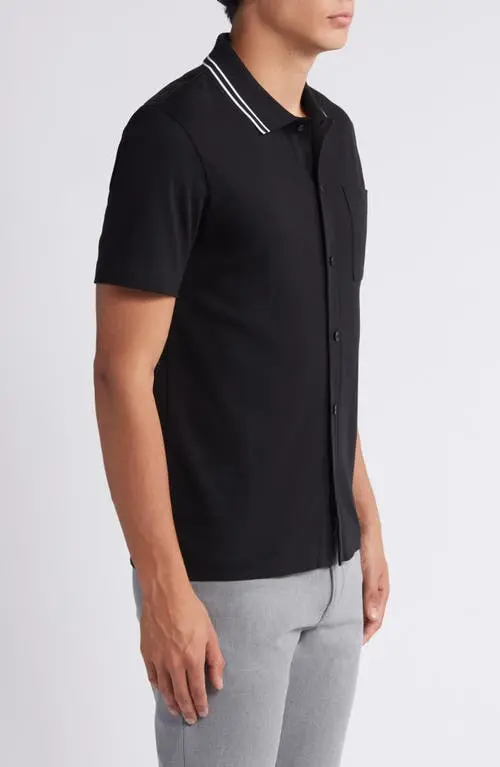 BOSS Powell Tipped Short Sleeve Knit Button-up Shirt