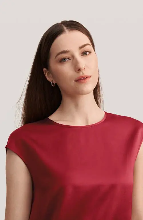 Lilysilk Basic Cap-sleeved Silk Tee - Claret