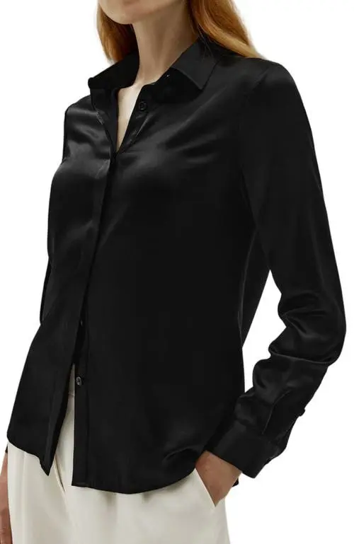 Lilysilk Basic Concealed Placket Silk Shirt - Black