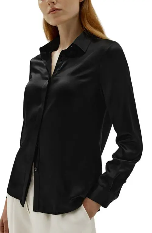 Lilysilk Basic Concealed Placket Silk Shirt - Black