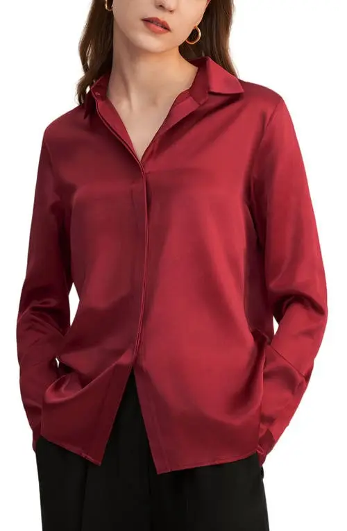 Lilysilk Basic Concealed Placket Silk Shirt - Claret