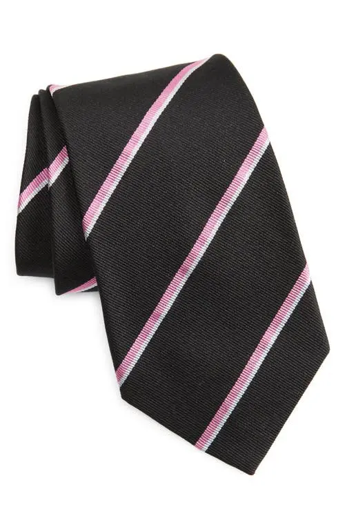 Ralph Lauren Purple Label Super Repp Stripe Silk Tie - Black/ Pink