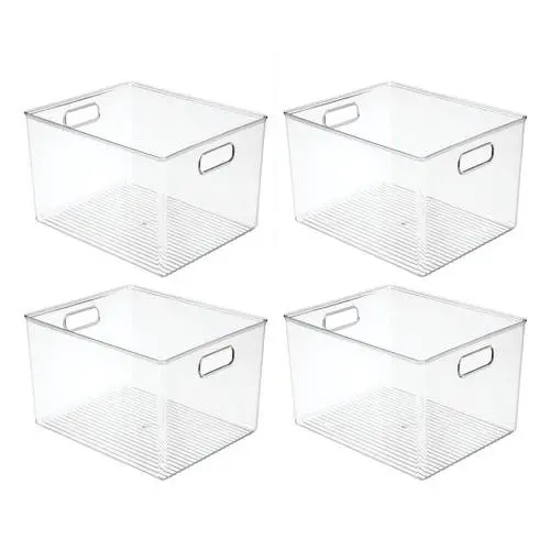 MDESIGN Midesign Plastic Closet Storage Organizer Container Bin, Handles4 Pack