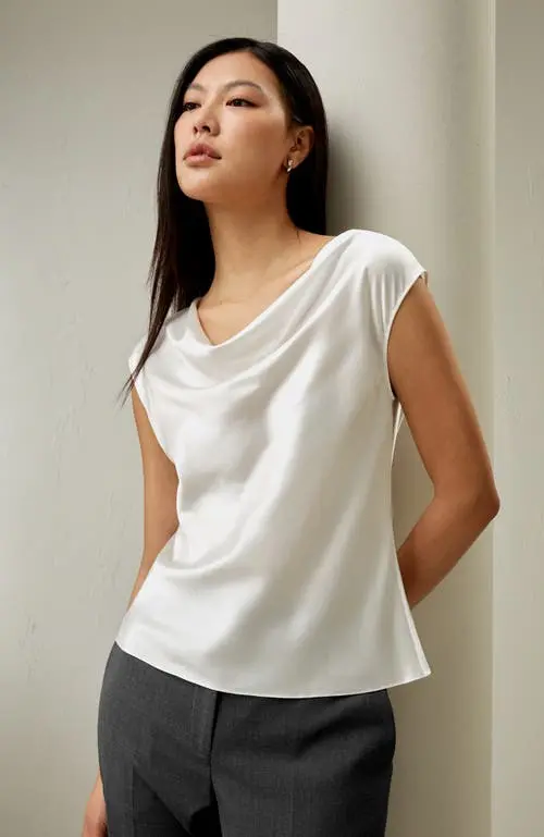 Lilysilk Silk Charmeuse Cowl Neck Top - Ivory