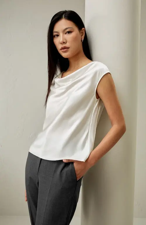 Lilysilk Silk Charmeuse Cowl Neck Top - Ivory