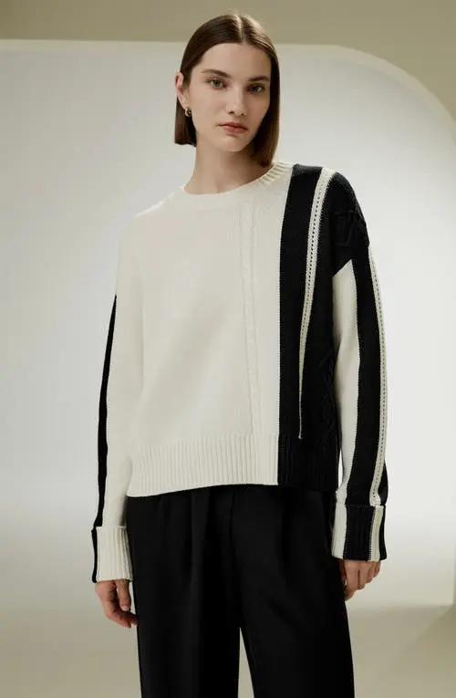Lilysilk Bicolor Stripe Knit Wool Sweater