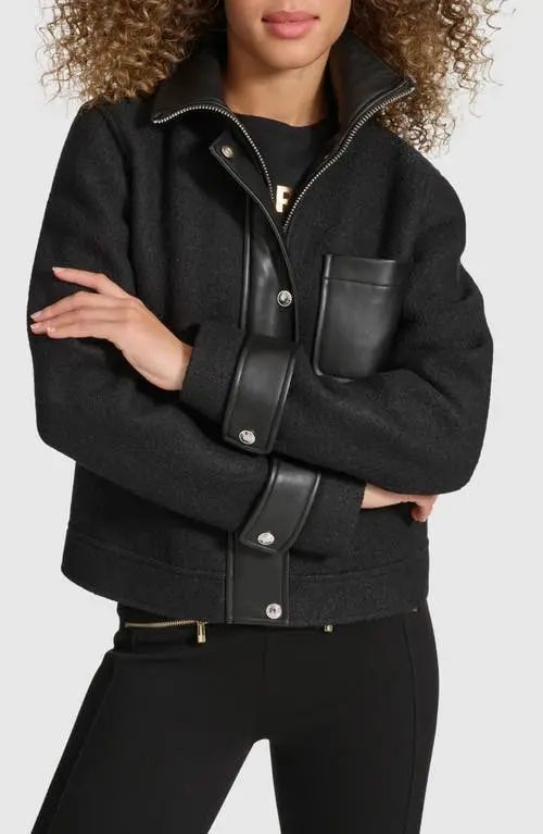 Karl Lagerfeld Paris Wool Blend Felt Crop Jacket - Black