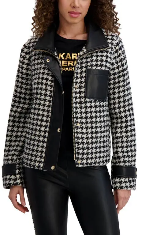 Karl Lagerfeld Paris Wool Blend Felt Crop Jacket - Black/white
