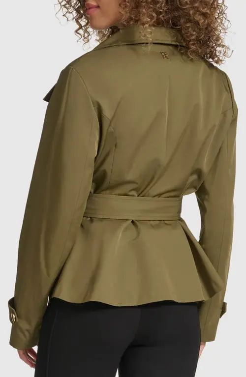 Karl Lagerfeld Paris Double Breasted Peplum Trench Jacket - Olive