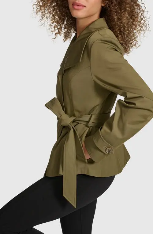 Karl Lagerfeld Paris Double Breasted Peplum Trench Jacket - Olive