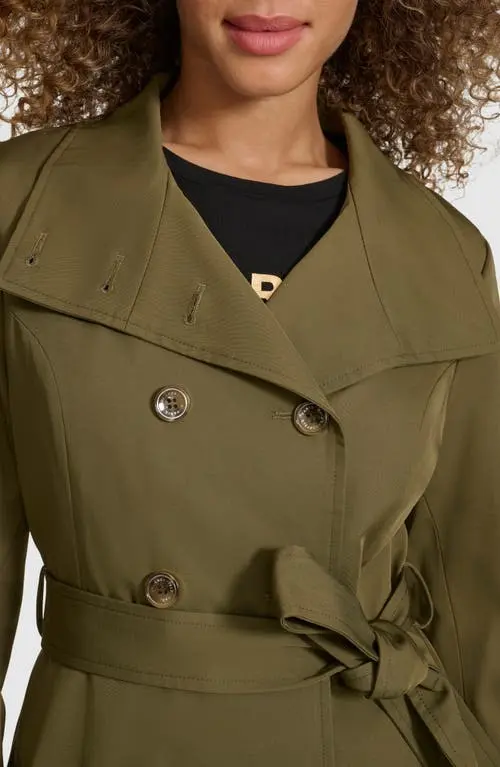 Karl Lagerfeld Paris Double Breasted Peplum Trench Jacket - Olive