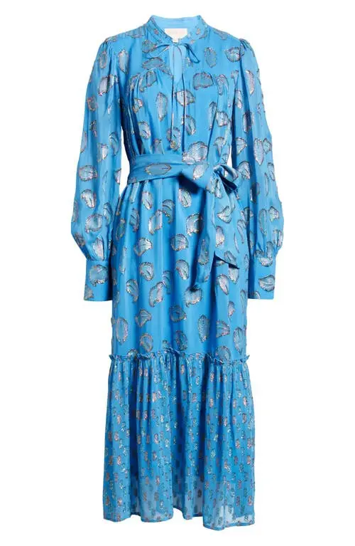Ciebon Eriana Metallic Long Sleeve Belted Maxi Dress In Blue - 70% Off |  Editorialist
