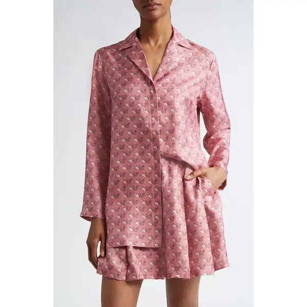 Max Mara Alpe Kitty Print Silk Twill Shirt - Peony