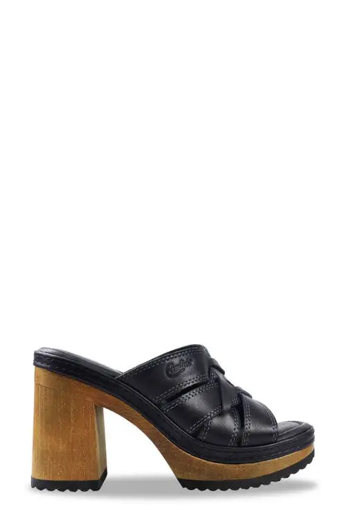 CANDIE'S Fiore Platform Slide Sandal - Black Leather
