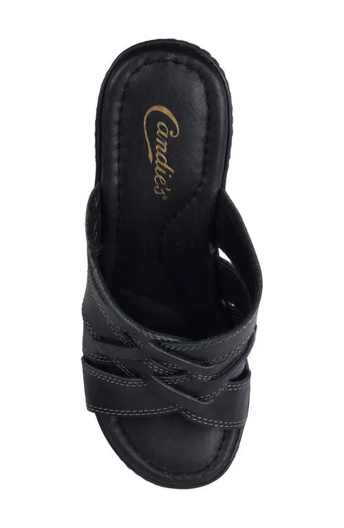 CANDIE'S Fiore Platform Slide Sandal - Black Leather