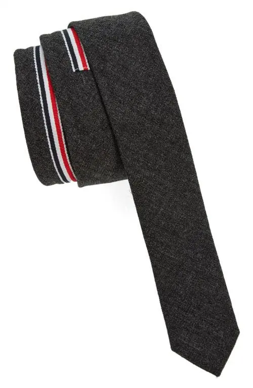 Thom Browne Grosgrain Trim Wool Tie - Dark Grey