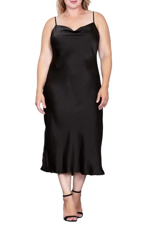 STANDARDS & PRACTICES Cowl Neck Satin Slip Dress - Black