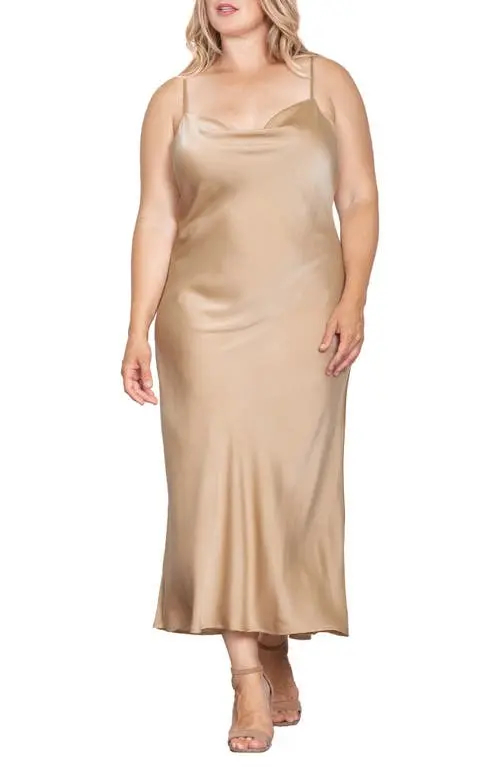 STANDARDS & PRACTICES Cowl Neck Satin Slip Dress - Mocha Tan