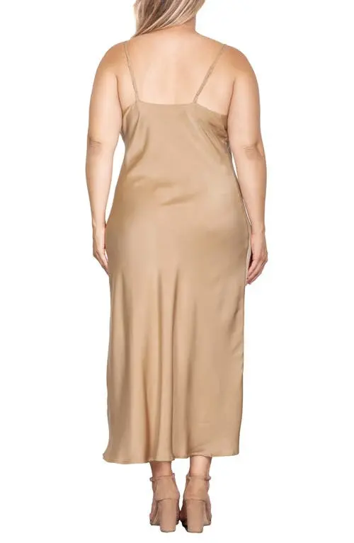 STANDARDS & PRACTICES Cowl Neck Satin Slip Dress - Mocha Tan