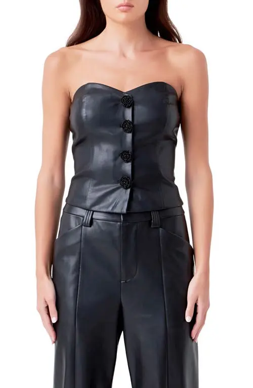 Endless Rose Strapless Faux Leather Top - Black