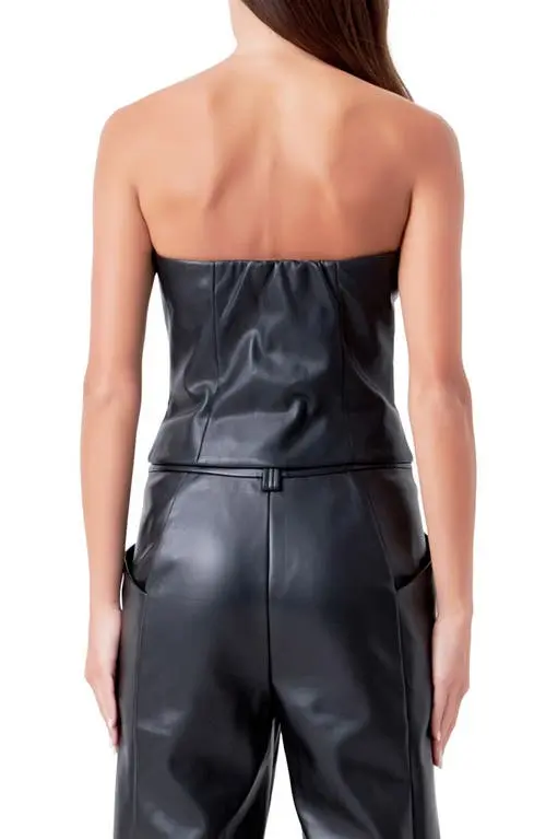 Endless Rose Strapless Faux Leather Top - Black