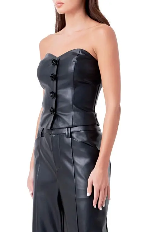 Endless Rose Strapless Faux Leather Top - Black