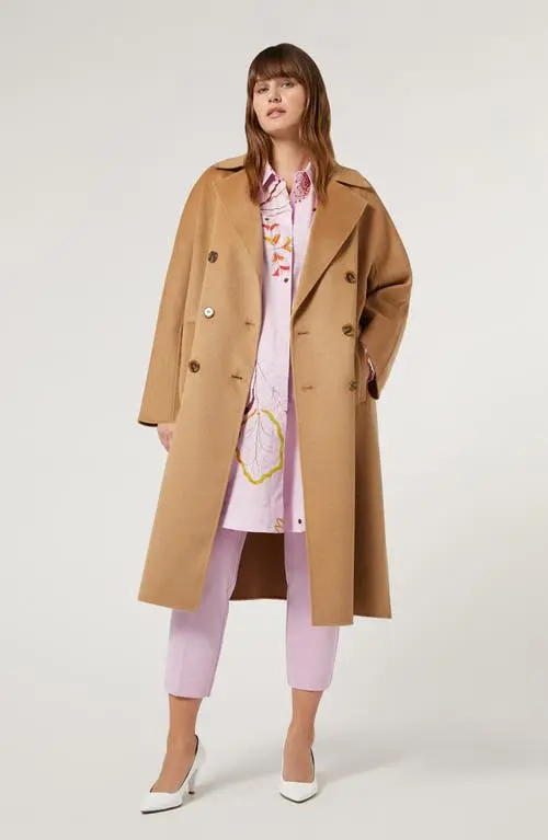Marina Rinaldi Bratto Double Faced Virgin Wool Trench Coat - Camel