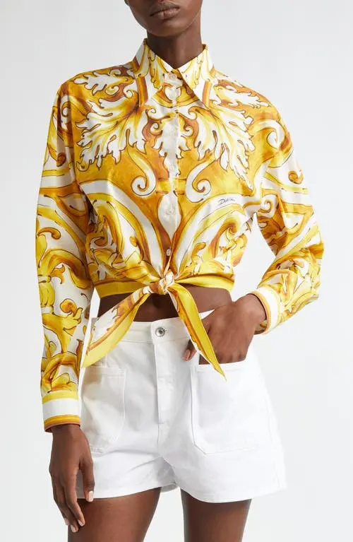 Dolce & Gabbana Majolica Tie Hem Button-up Shirt - Mix Maiolica Giall