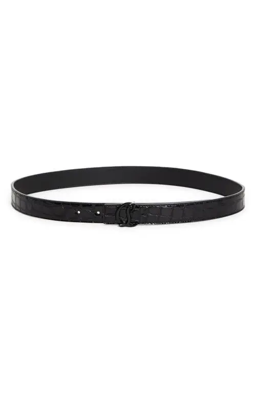 CHRISTIAN LOUBOUTIN Monogram Buckle Croc-embossed Leather Belt - Black/ Black
