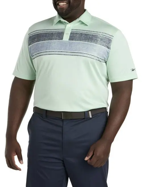REEBOK Big & Tall Performance Chest Striped Polo Shirt - Aq Dst Ec Blu Vg Blu