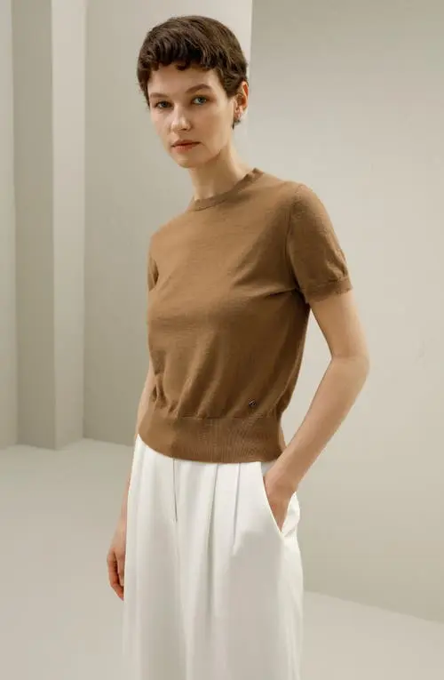 Lilysilk Cashmere Round Neck Sweater - Toffee