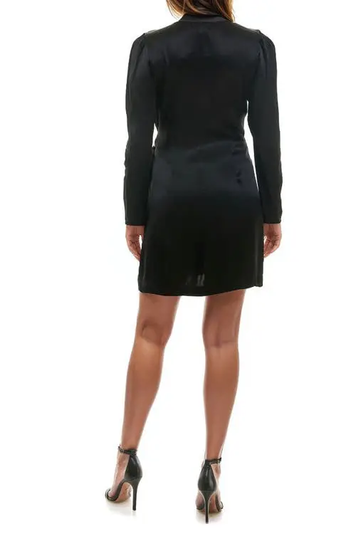 Socialite Long Sleeve Satin Wrap Dress In Black - 40% Off | Editorialist