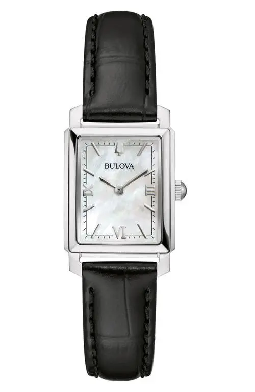 Bulova Sutton Mother-of-pearl Leather Strap Watch - Silverone