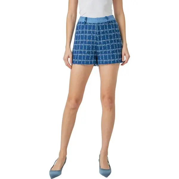 Endless Rose High-waisted Tweed Shorts - Denim