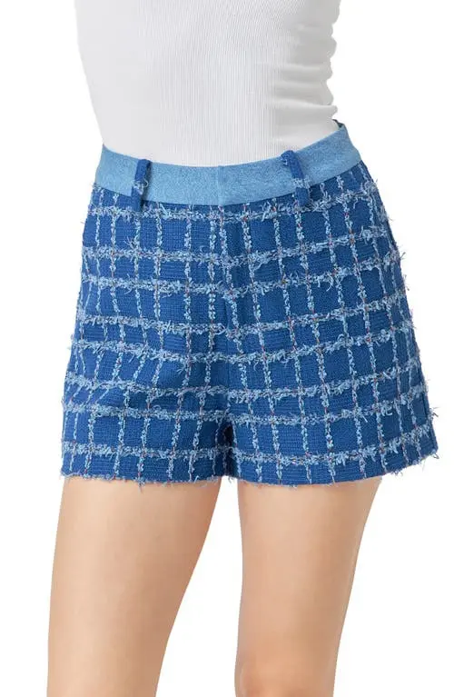 Endless Rose High-waisted Tweed Shorts - Denim