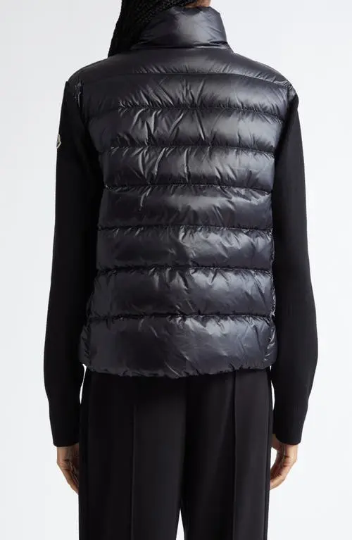 Moncler Quilted Down And Wool Knit Cardigan - Black