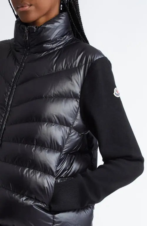 Moncler Quilted Down And Wool Knit Cardigan - Black