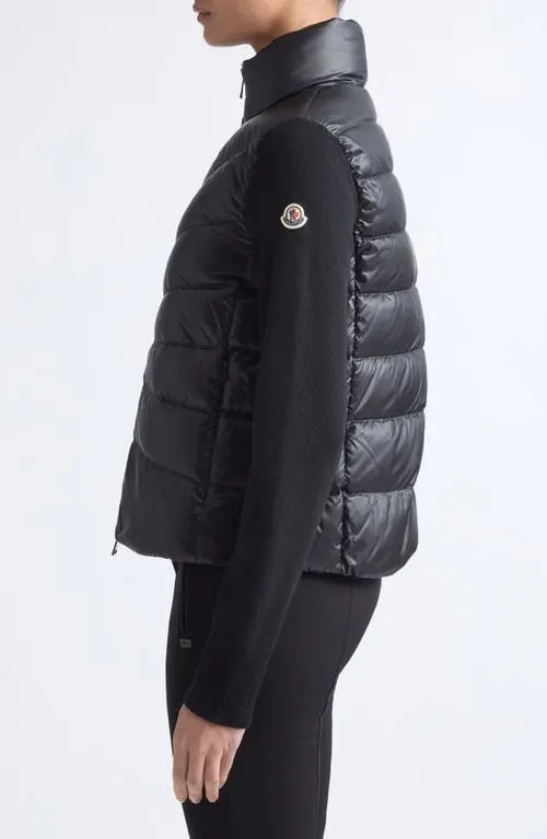 Moncler Quilted Down And Wool Knit Cardigan - Black/black