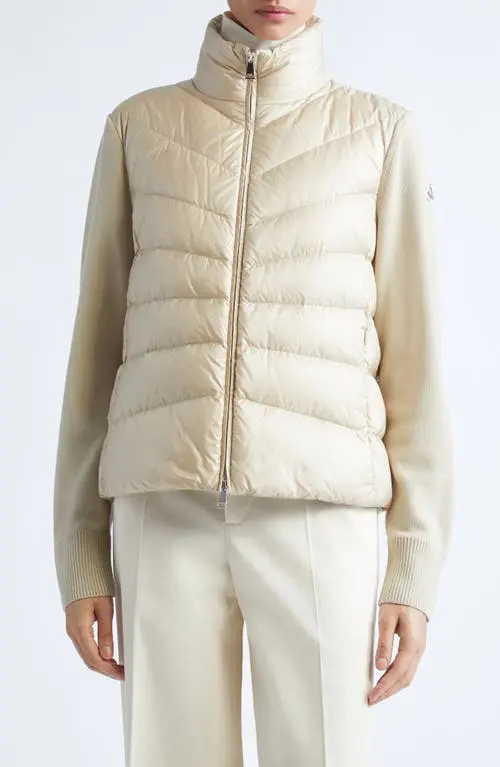 Moncler Quilted Down And Wool Knit Cardigan - Golden Sand