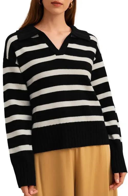 Lilysilk Gilly Stripe Wool Sweater - Black