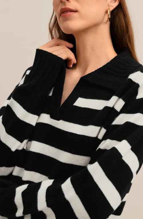 Lilysilk Gilly Stripe Merino Wool Sweater - Black