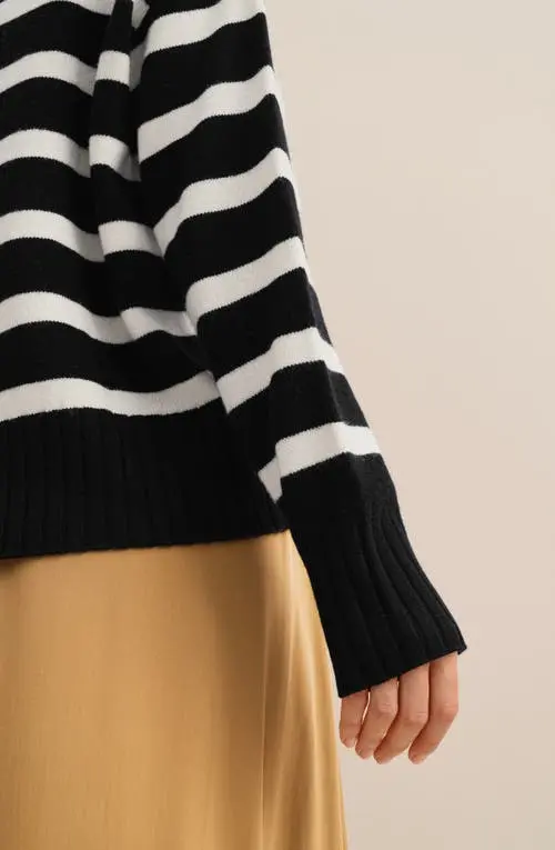 Lilysilk Gilly Stripe Merino Wool Sweater - Black